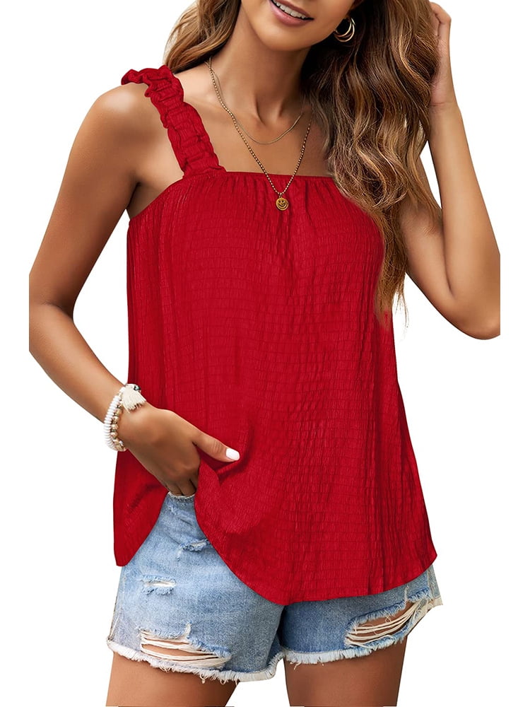 Uvn Summer Tank Tops For Women Spaghetti Strap Cami Loose Fit Square