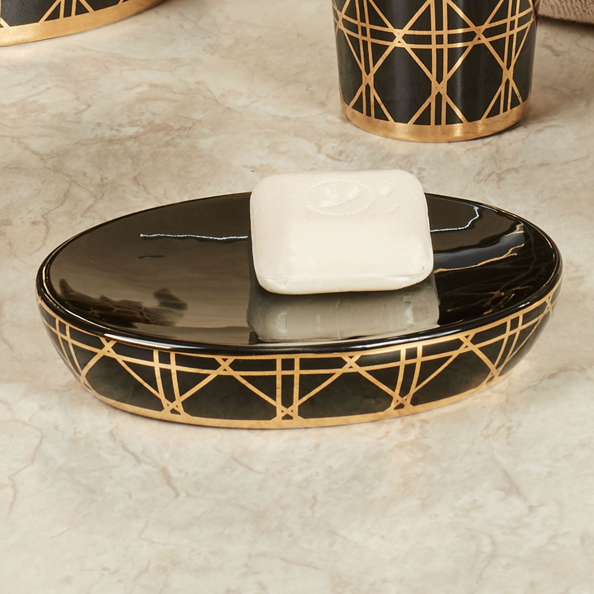 Gold and Black Beauty Geometric Ceramic Bath Soap Dish Soap Dish ...