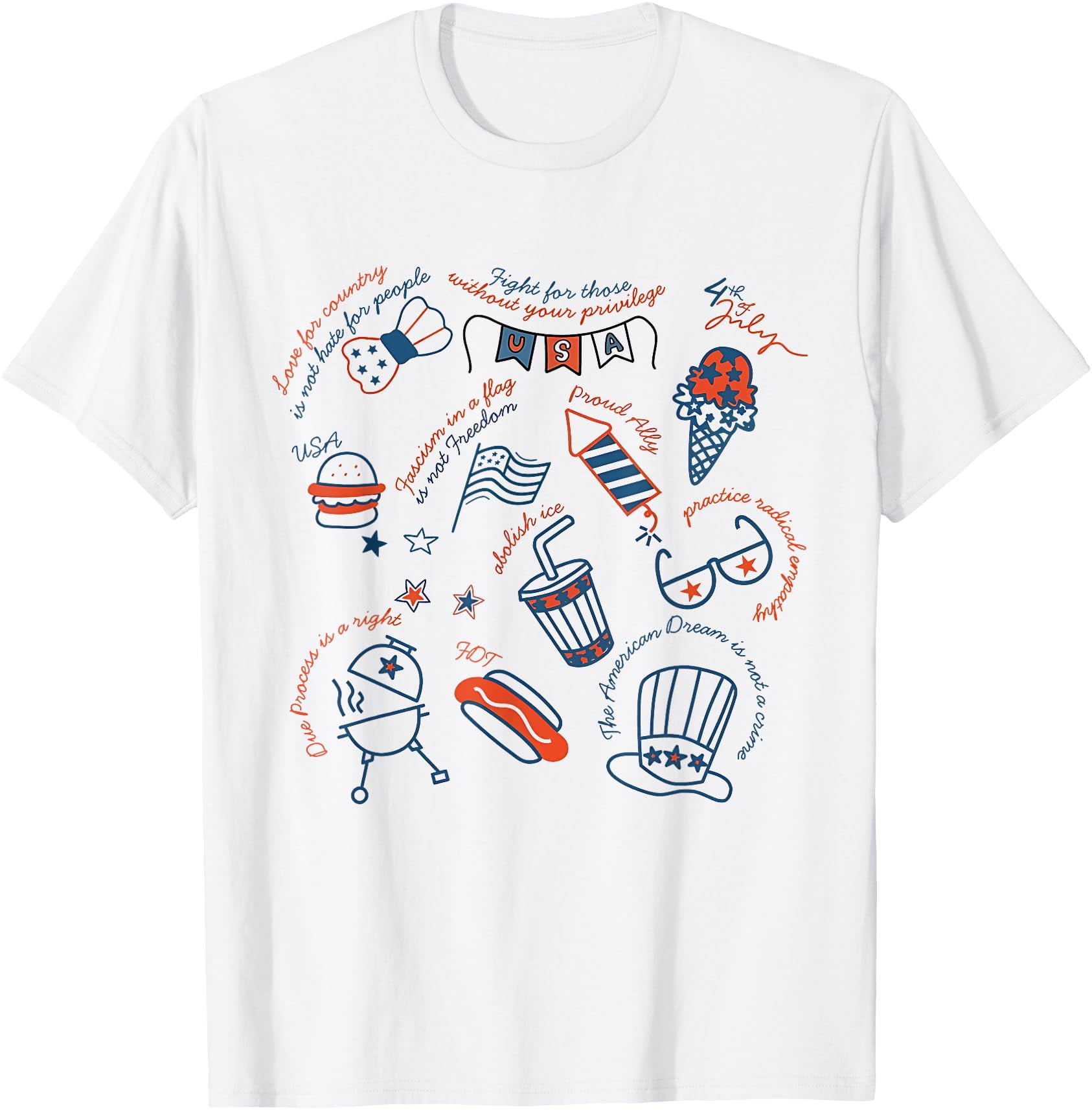 Liberal 4th Of July Doodle Hot Dog Patriotic Feminist Women T-Shirt ...