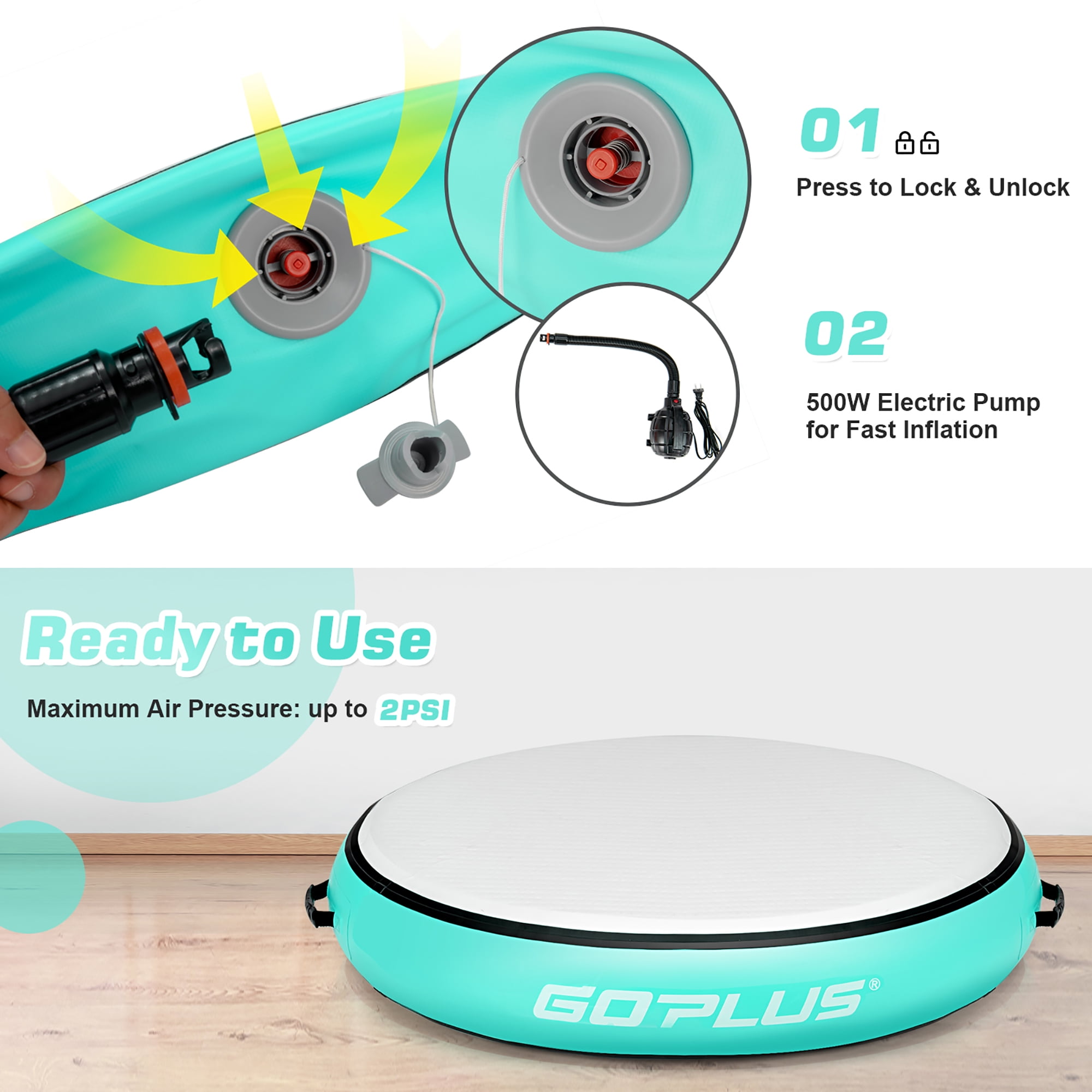 FBSPORT Round Inflatable Air Gymnastics Mat Training Mats