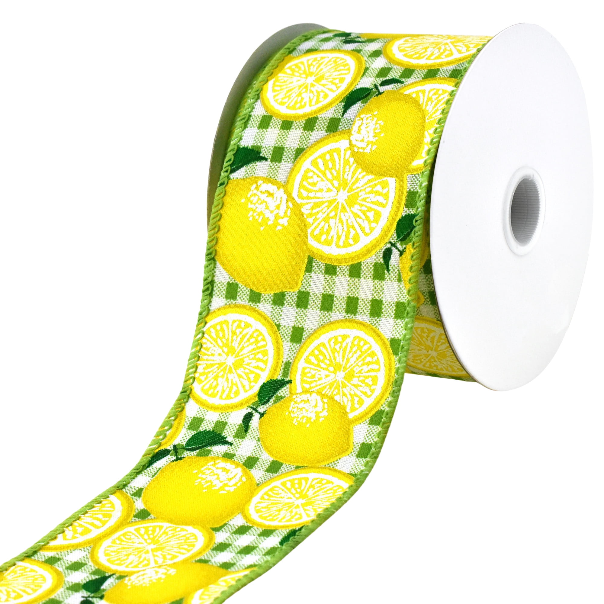Gingham Printed Lemons Wired Ribbon, 2-1/2-inch, 10-yard, Green ...
