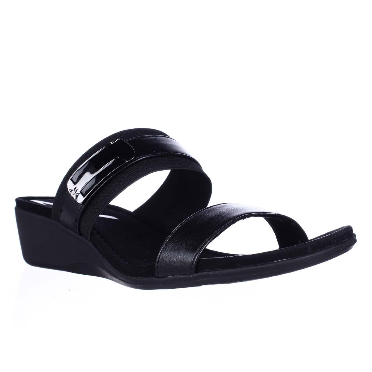 Womens AK Anne Klein Sport Catchme Wedge Slide Sandals - Black/Black ...