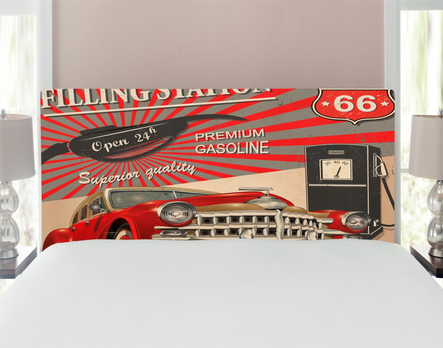 Cars Headboard, Poster Style Image Gasoline Station Commercial Element ...