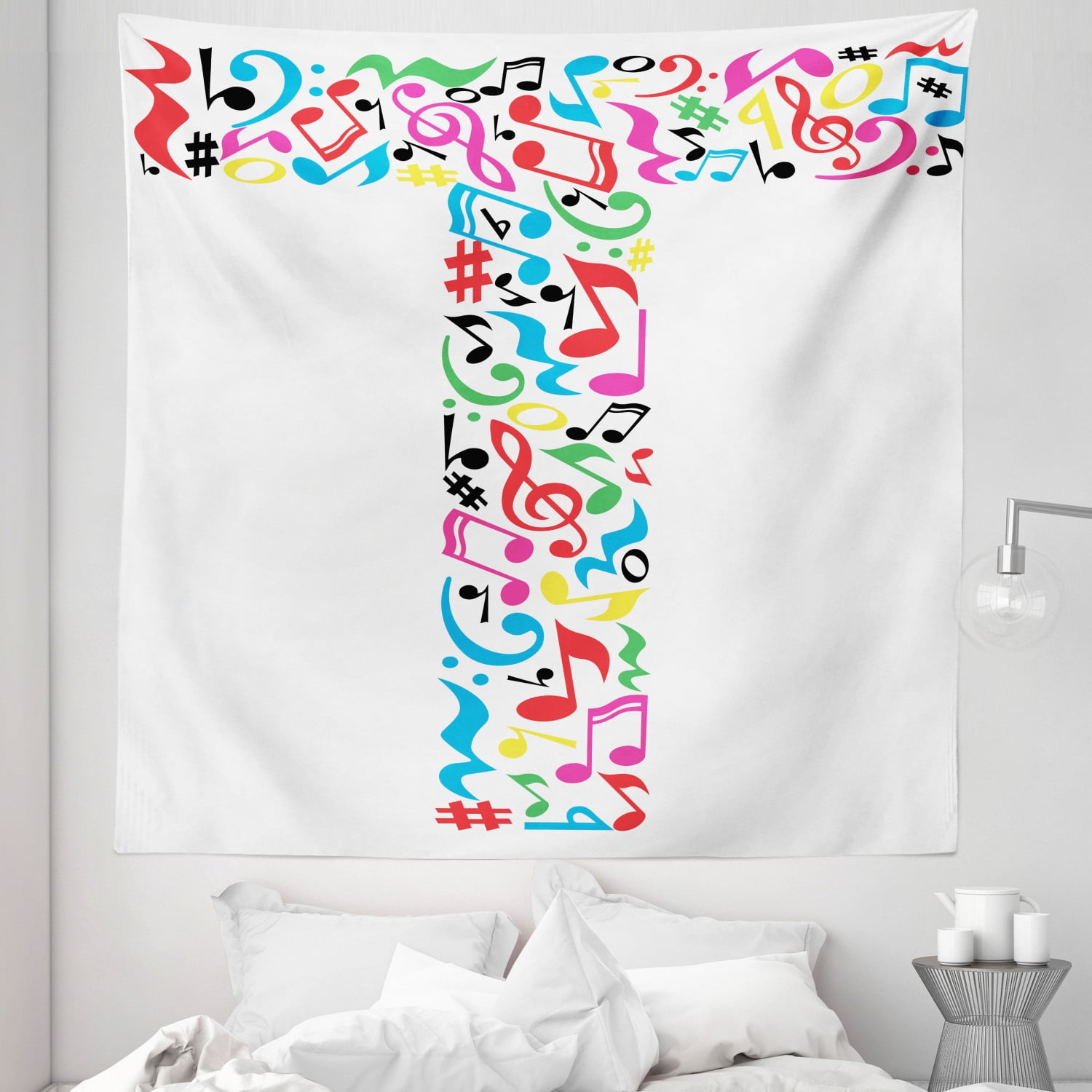 Letter T Tapestry, Uppercase T Letter Colorful Sheet Music Elements ...