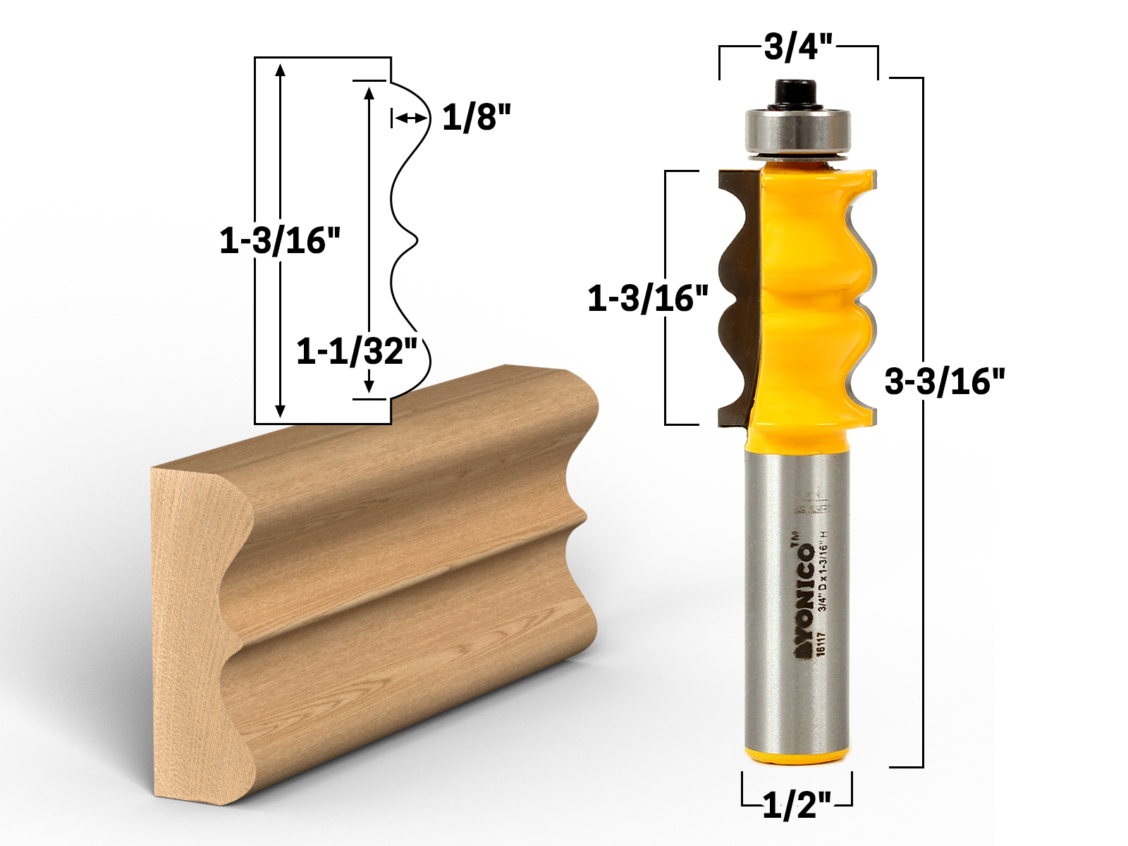 Yonico Picture Frame Stepped Rabbet Router Bit For 3/16" Glass 18127 ...