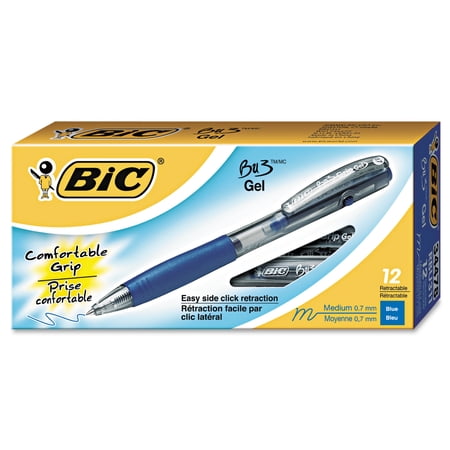 BIC BU3 Retractable Gel Roller Ball Pen, Medium, .7mm, Blue, 12 Ct ...