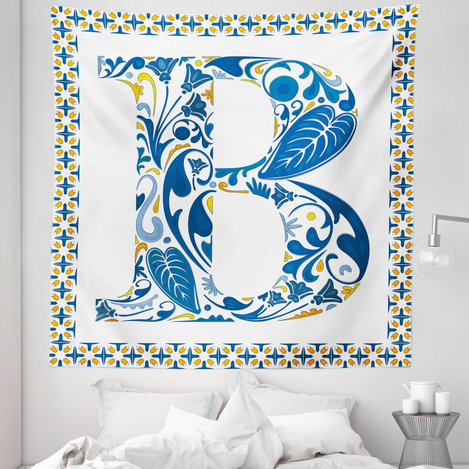 Letter B Tapestry, European Art Elements Floral B Letter in Alphabet ...