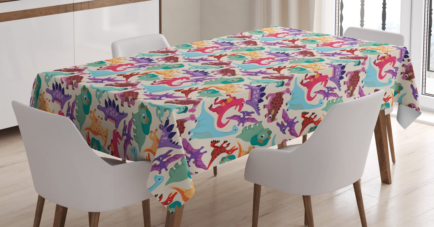 Kids Tablecloth, Cute Monsters Pattern Dinosaurs Caricature Cartoon ...
