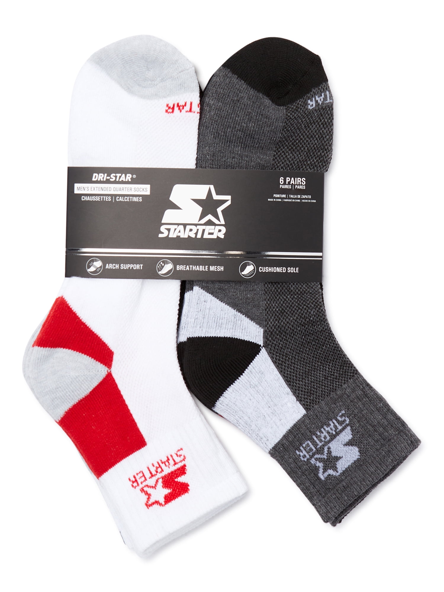 Starter Men's Triangle Extended Quarter Socks, 6-Pack - Walmart.com