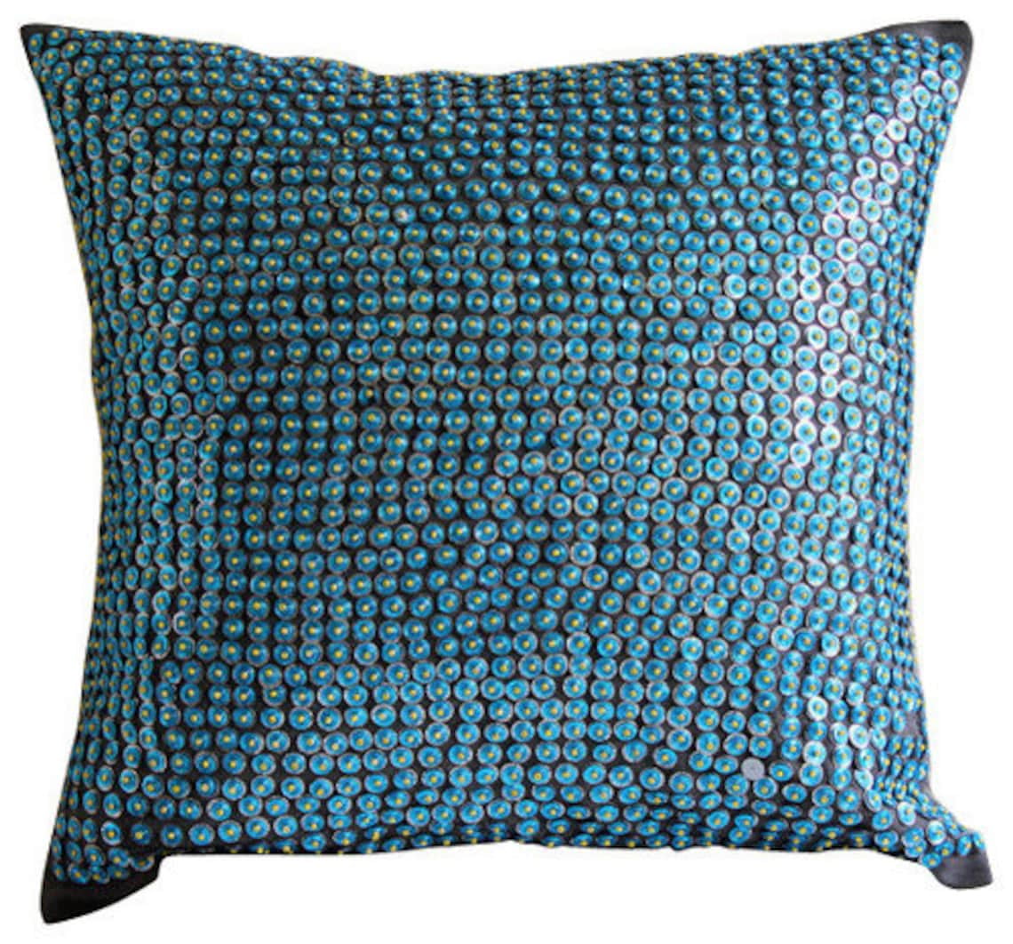 Euro Pillow, Blue Euro Size Pillow Shams 26x26 inch (65x65 cm), Silk ...