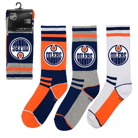 Edmonton Oilers Youth 3-Pack Crew Socks - (Approx. Age 9-12 Yrs ...