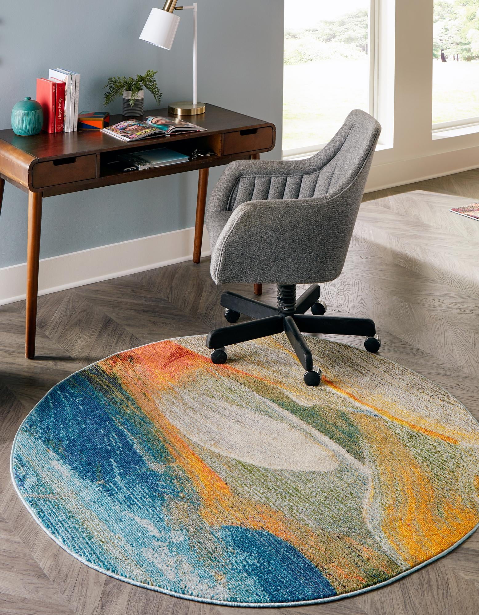 Rugs.com Haerfest Collection Rug – 5 Ft Round Blue Low Rug Perfect For ...