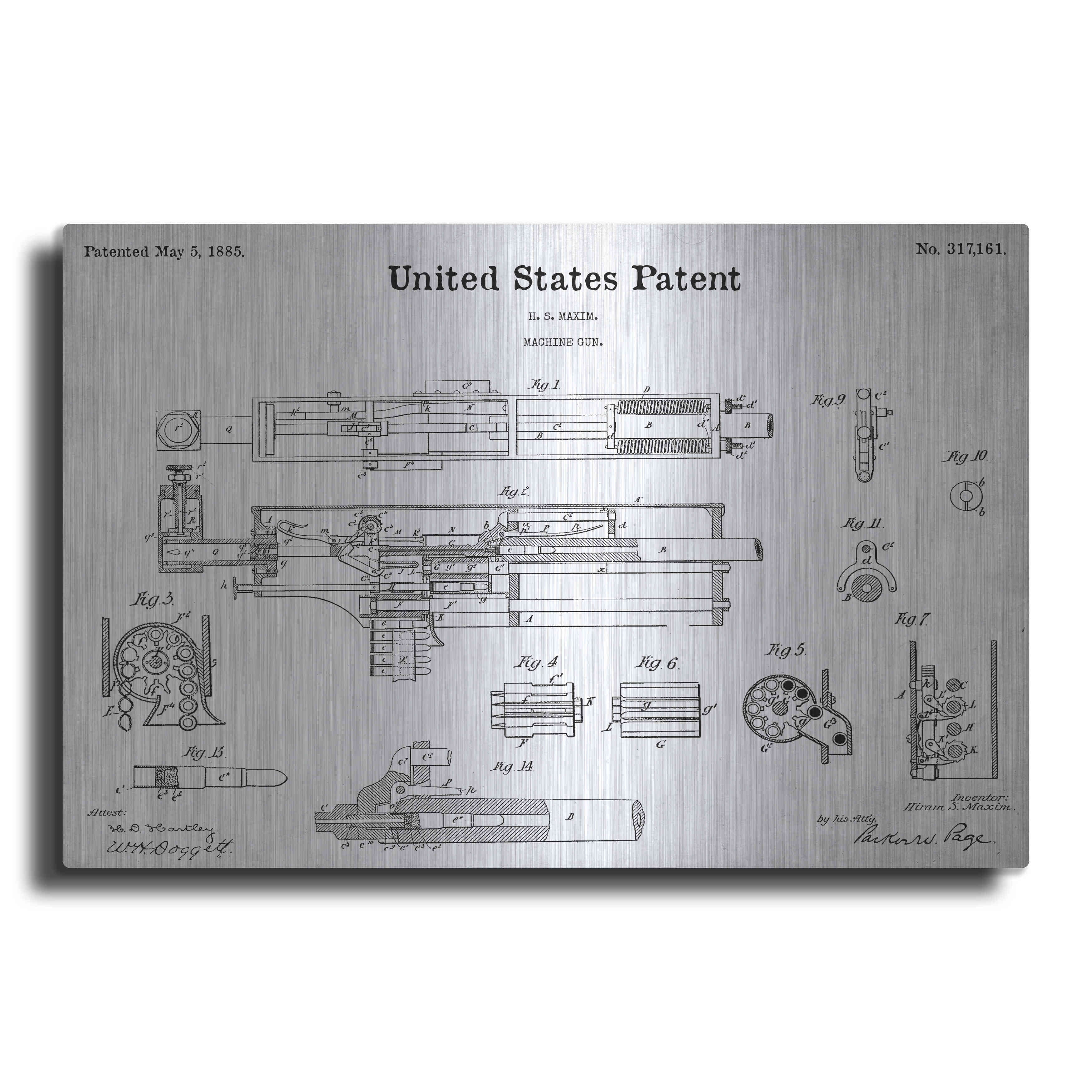 Luxe Metal Art 'Machine Gun Blueprint Patent White' Acrylic Glass Wall ...
