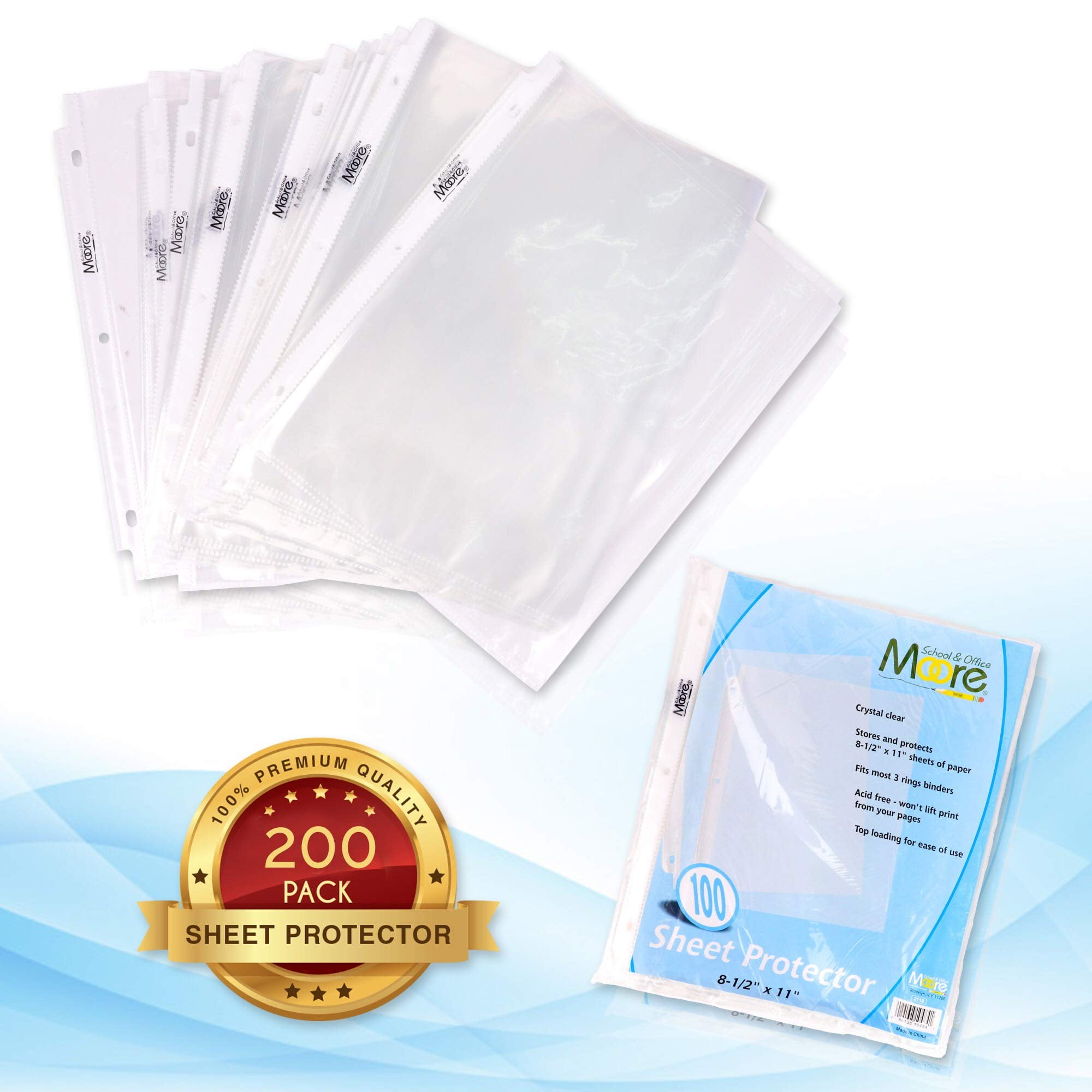 Moore Sheet Protectors, Holds 8.5 x 11 inch Sheets, Clear, Reinforced ...