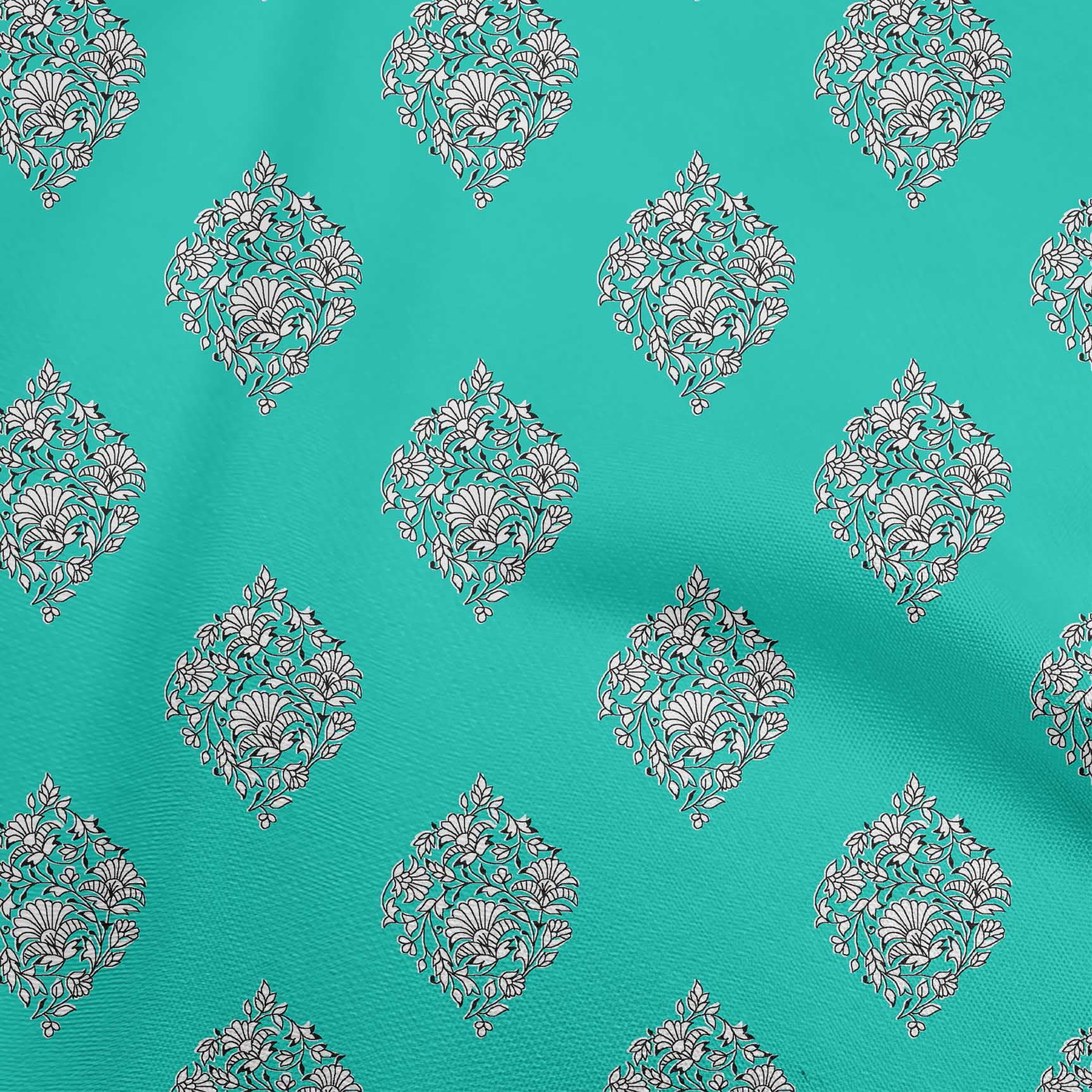 oneOone Cotton Cambric Turquoise Green Fabric Block Sewing Material ...