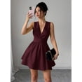 Burgundy Women Sleeveless Criss-Cross V-Neck A-Line Mini Dress For ...