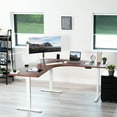 VIVO Dark Walnut / White Electric 71" x 71" Curved Corner Stand Up Desk ...