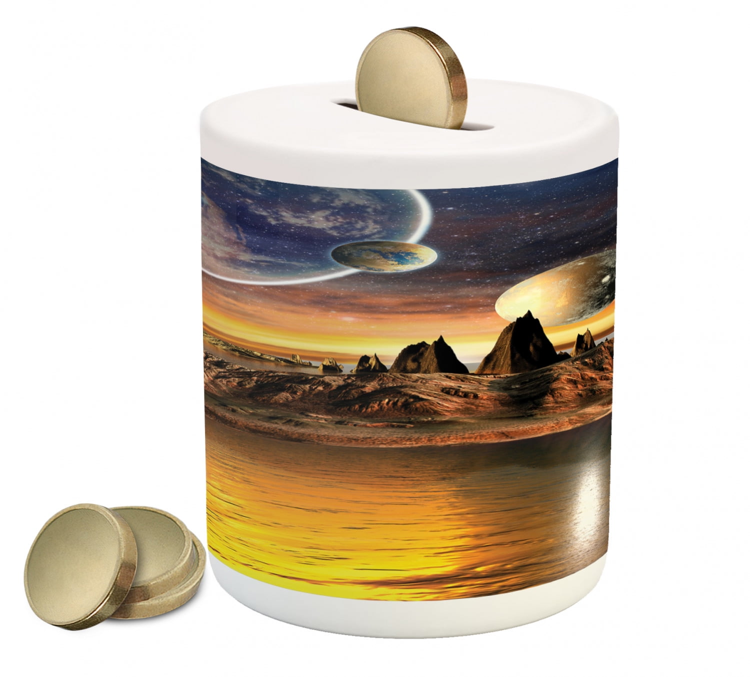 Fantasy Piggy Bank, Alien Planet Earth Moon and Mountain Surreal Sci Fi ...