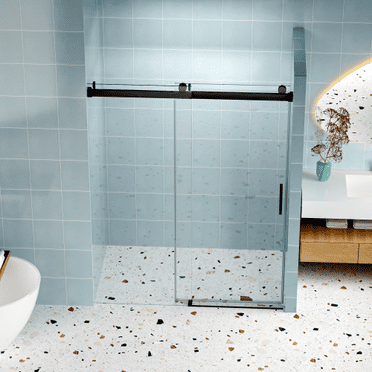 Frameless Shower Door, 56-60" W x 74" H Single Sliding Glass Door, With 5/16" Clear Tempered ...