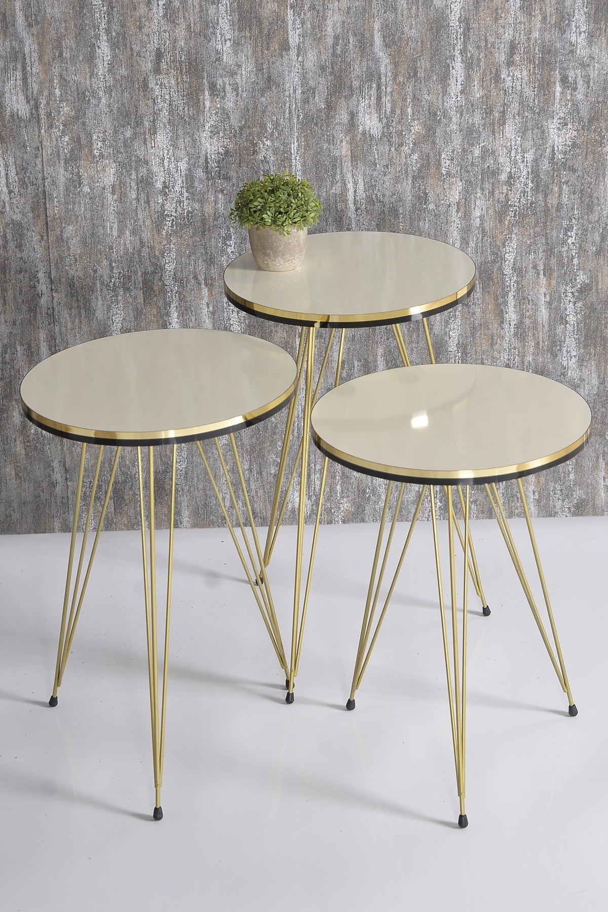 Cream White Nesting Coffee Tables 3 PCS,Round Side Table With Gold 3 ...