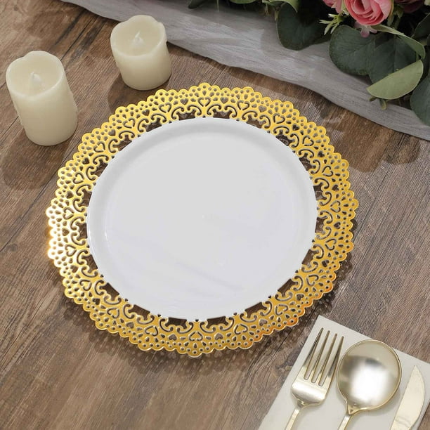 Efavormart 10 Pack | 10" White With Gold Lace Rim Plastic Dessert ...
