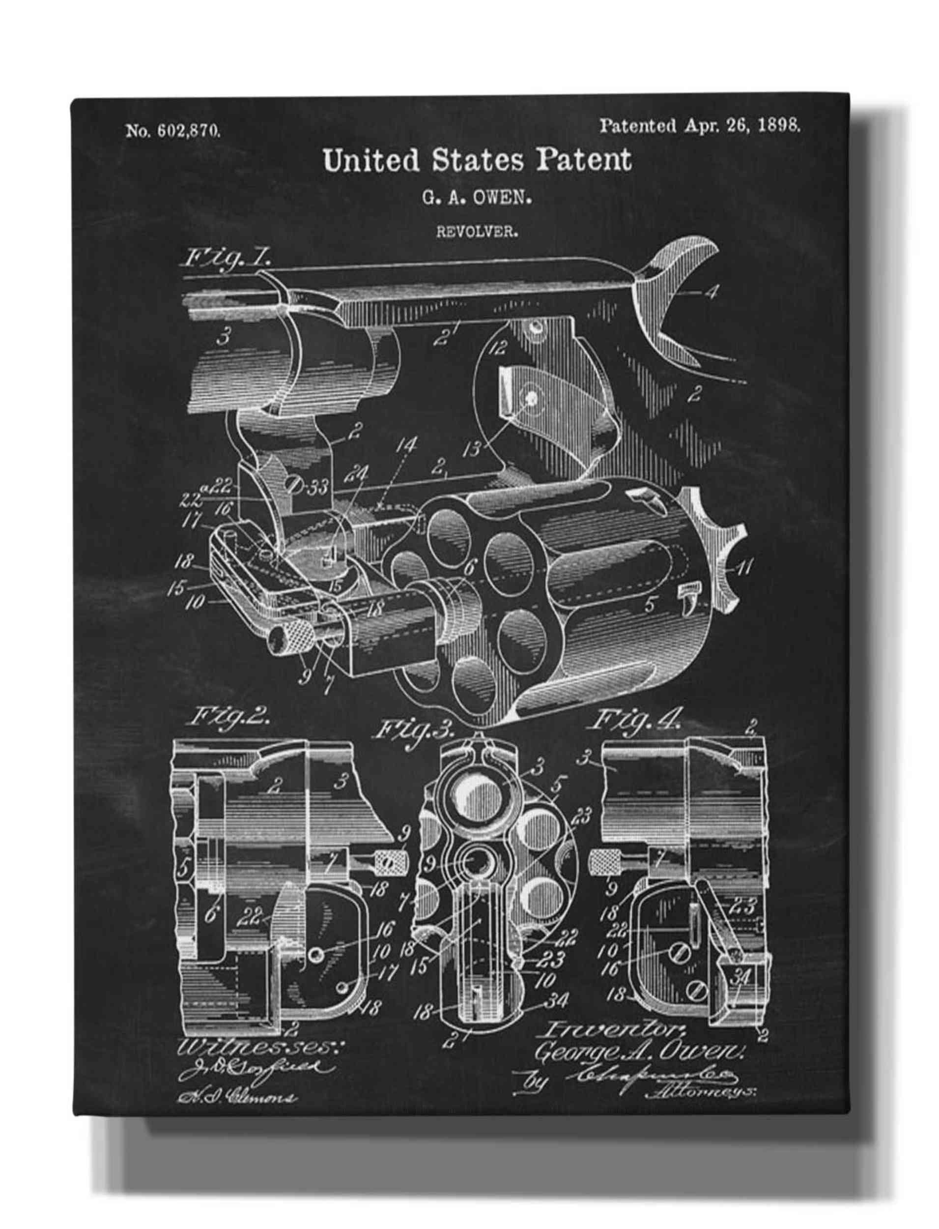 Epic Graffiti "Owen Revolver Blueprint Patent Chalkboard" Giclee Canvas ...