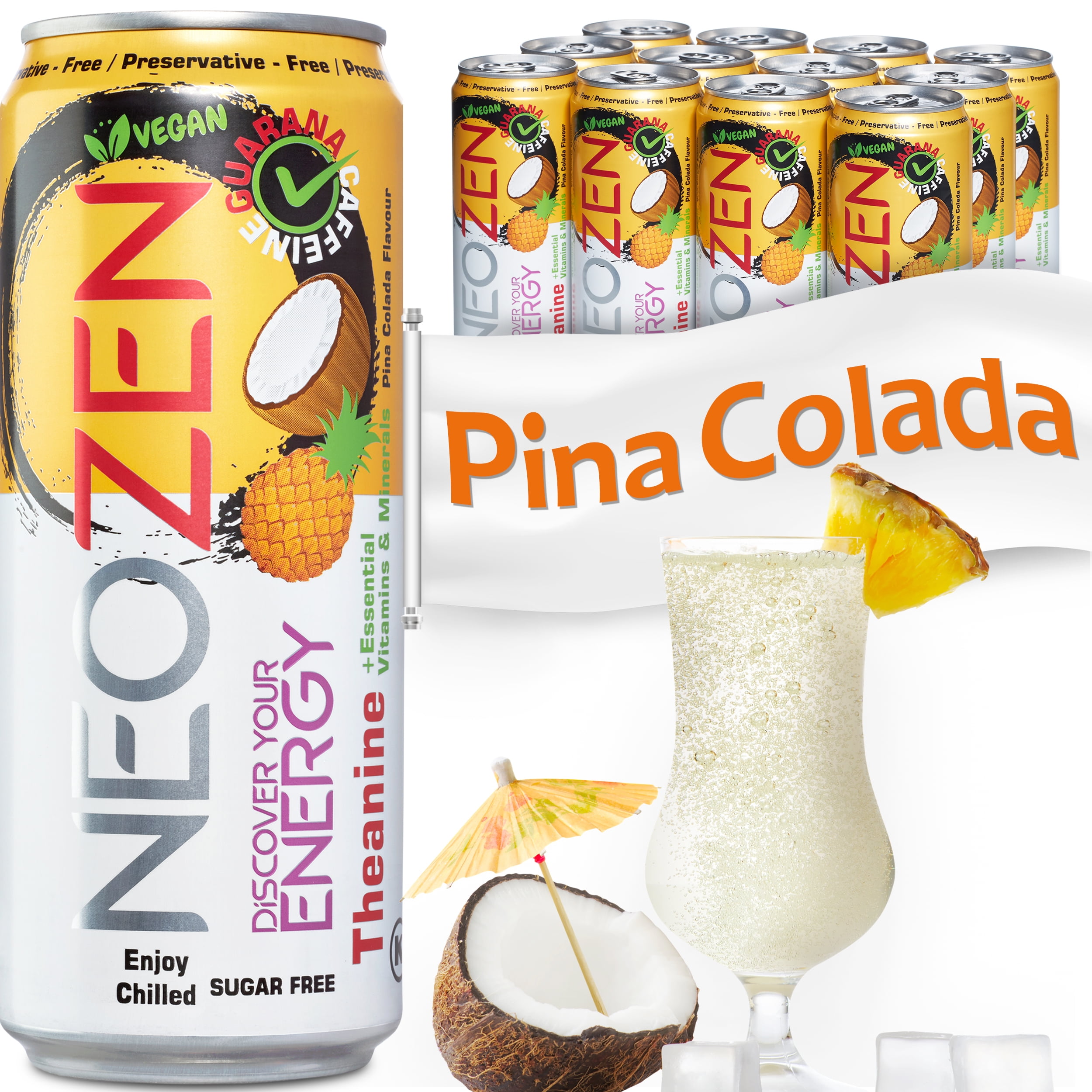 Buy NEOZEN Pina Colada Energy Drink, 132 mg Natural Caffeine, 11.2 fl ...
