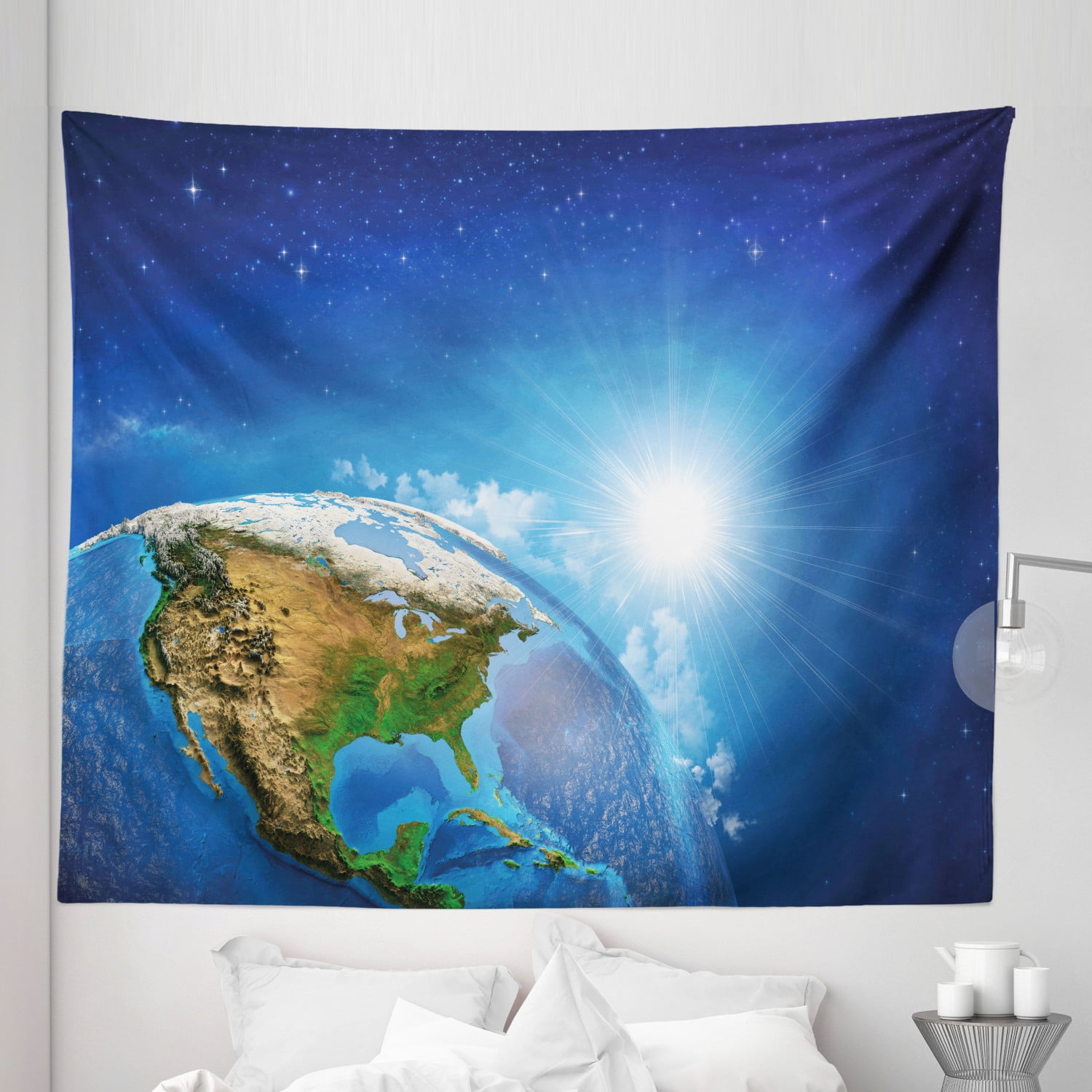 Earth Tapestry, United States View in Space Rising Sun over the Earth ...