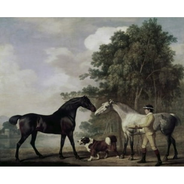 Boy with two horses nad dog painted image Poster Print (18 x 24 ...