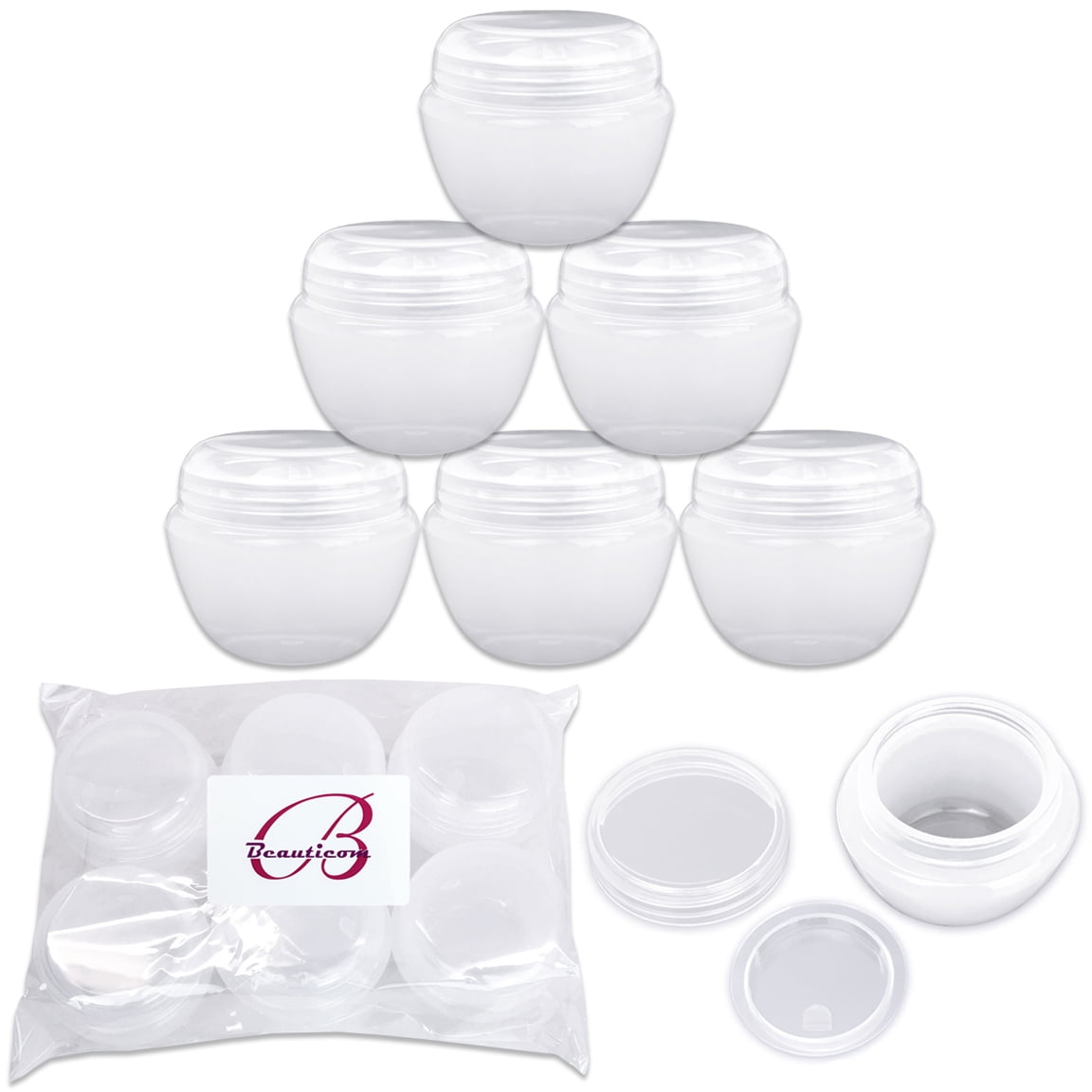 Beauticom 36 Jars 50g Round Oval Plastic Container Jars with Inner and ...