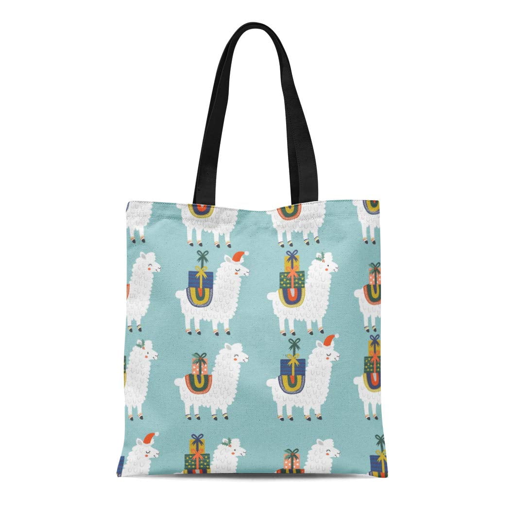 SIDONKU Canvas Tote Bag Alpaca Christmas Llamas Holiday Pattern ...