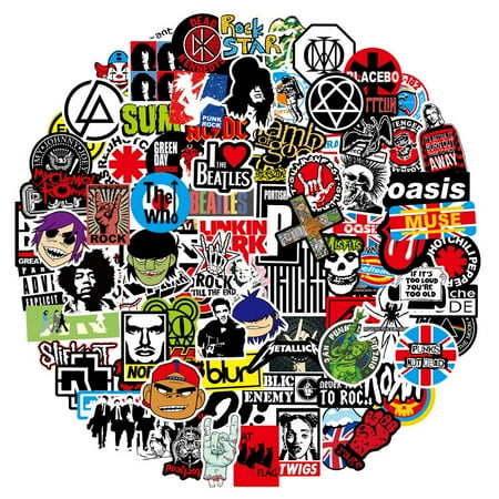 HUSERYT 100 Rock Roll Stickers, Music Vinyl Sticker Bomb Pack for ...