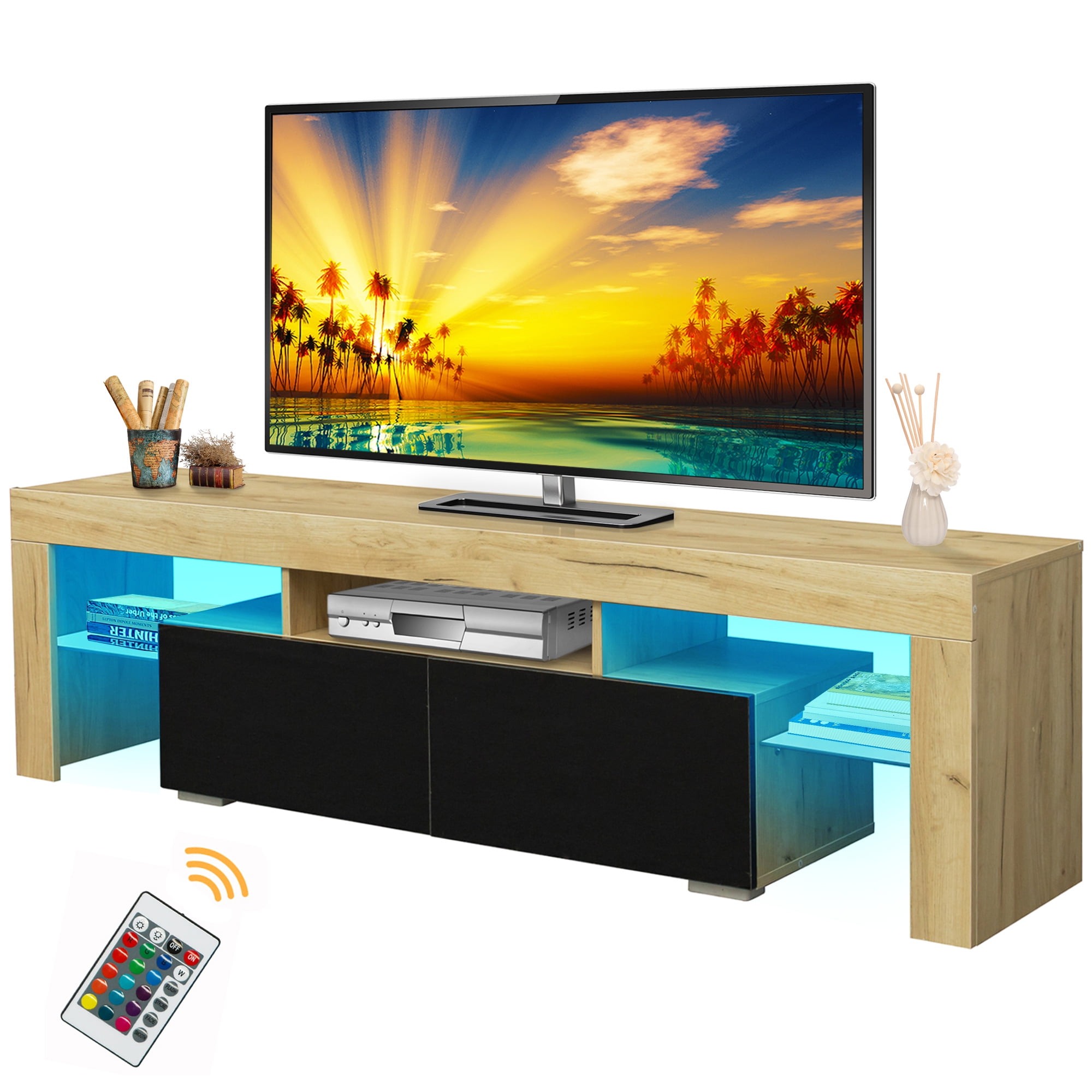 Modern TV Stand, Simple TV Stand for 70 inch TV with 16-Color LED ...