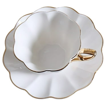 American Atelier Set of 4 Gold Rimmed Teacup and Saucer, 7.6 Oz Ceramic ...