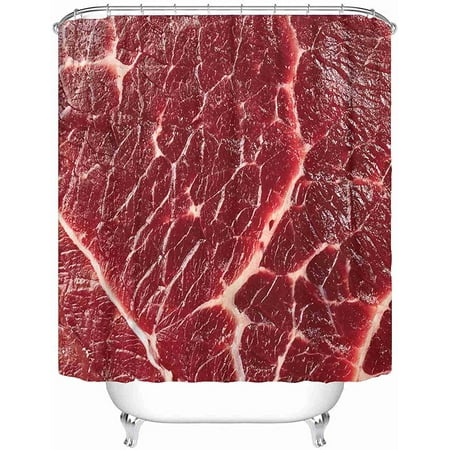 Fabric Shower Curtain Curtains with Hooks Red Beef of Meat Raw Food ...