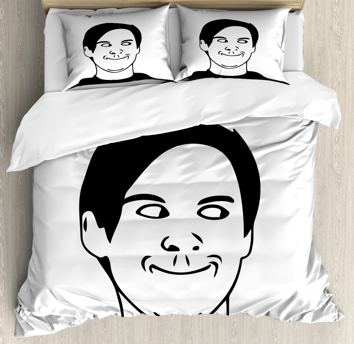 Humor Duvet Cover Set, Irritating Troll Face Man with Cynical ...