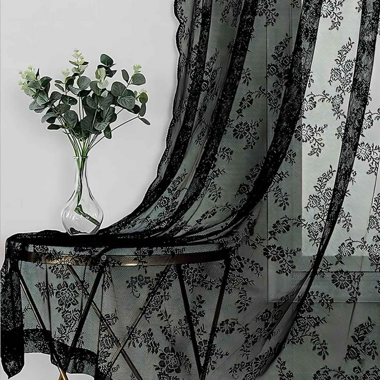 Net Curtains Black Sheer Lace Curtains For Bedroom Living Room Studio ...