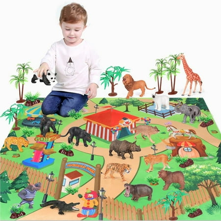 pitrice Animals Figure Toys Map Play Mat Animals Figurines Playset ...