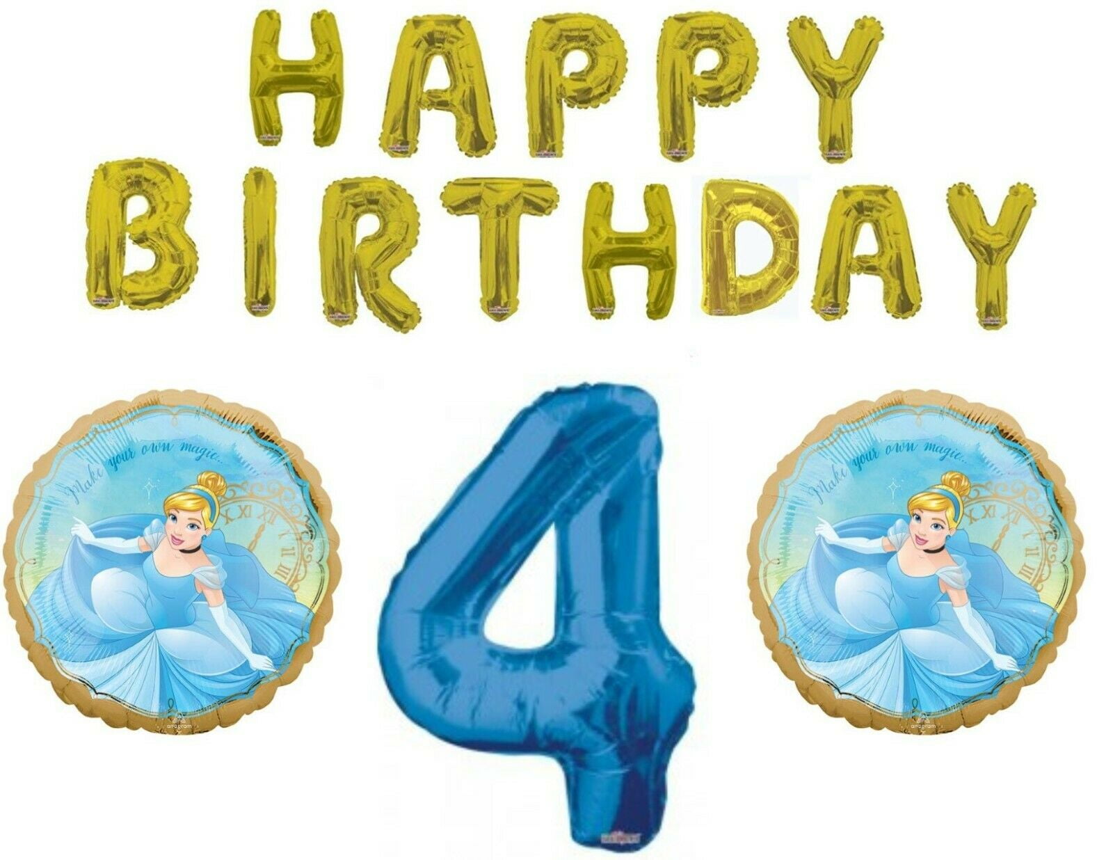 Cinderella 4th Happy Birthday Letters Party Balloons Decoration ...