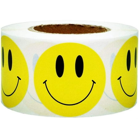 SMARSTICKER Yellow Smiley Face Happy Stickers 2" Inch Round Circle ...