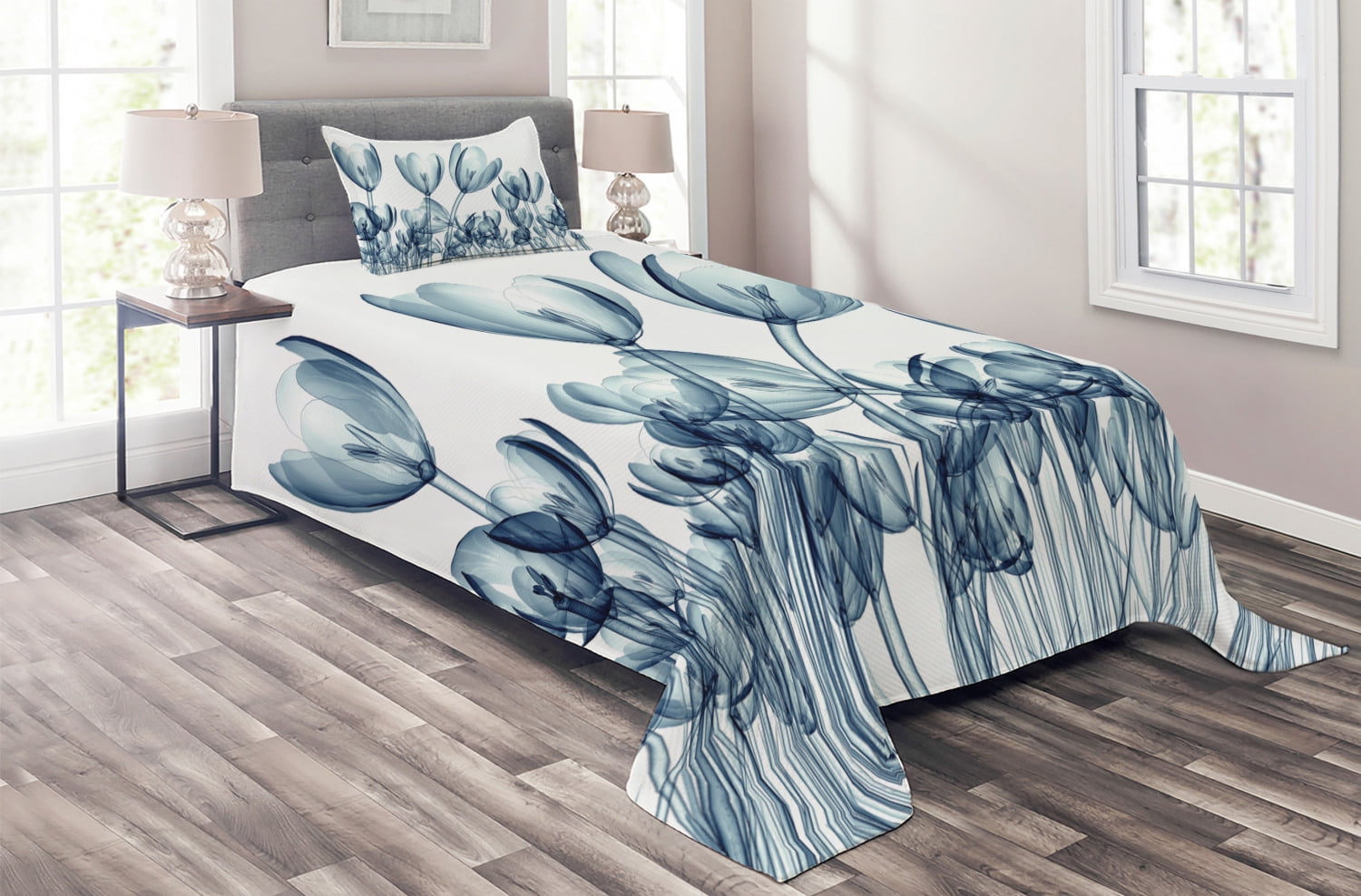 Flower Coverlet Set Twin Size, Bunch of Different Size Flowers with X ...