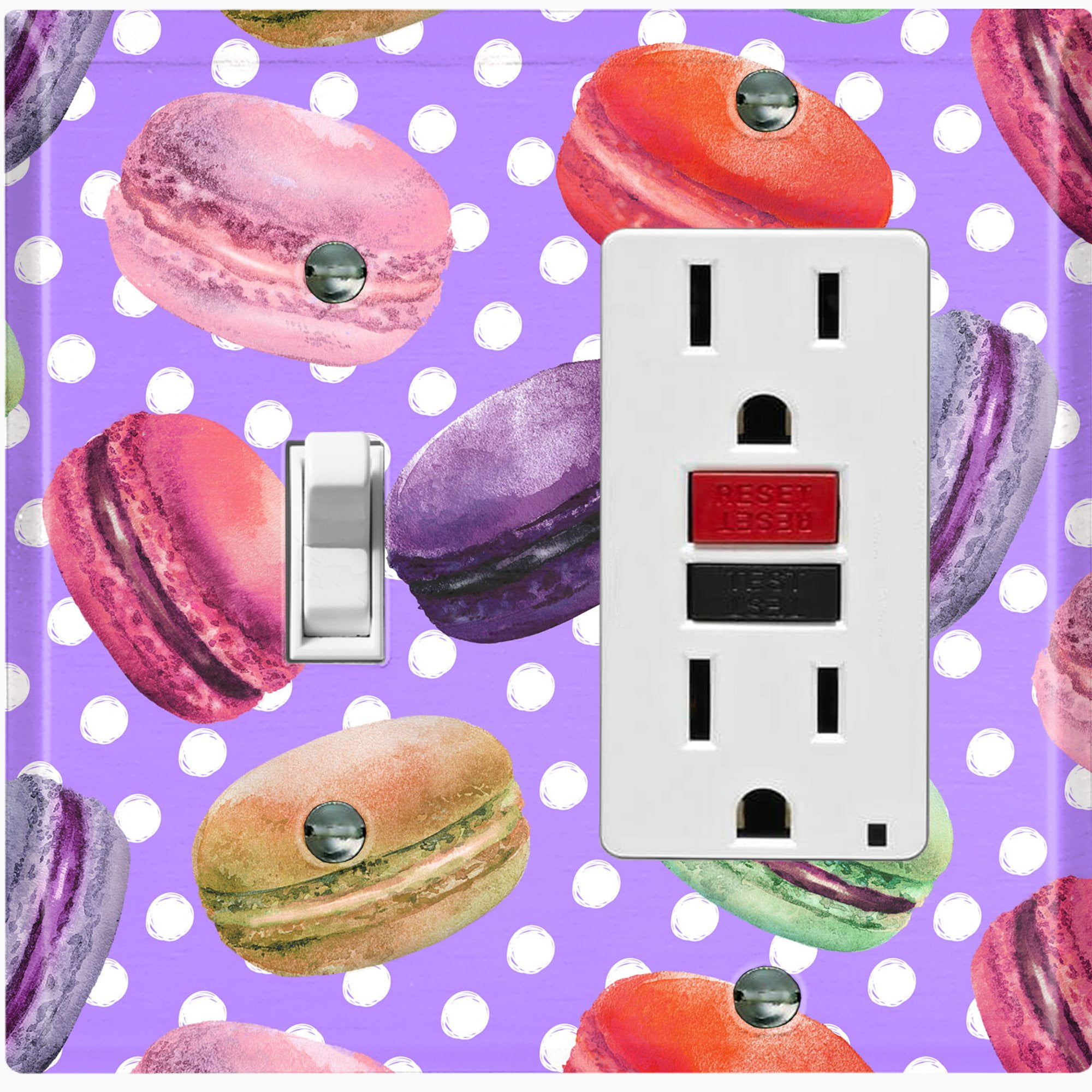 Metal Light Switch Plate Cover Colorful Macaron Dessert Purple Polka ...