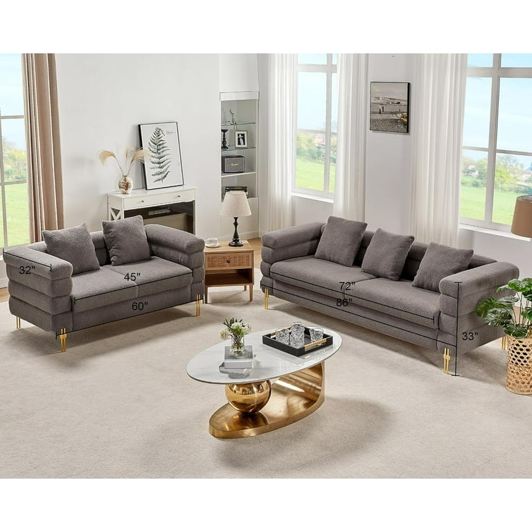 VANACC Modern Sofa Couch 2 Piece Set 24 Extra Deep Seat Sectional Sofa for Living Room 85 inch Oversized Sofa 3 Seat Sofa Loveseat Dark Gray