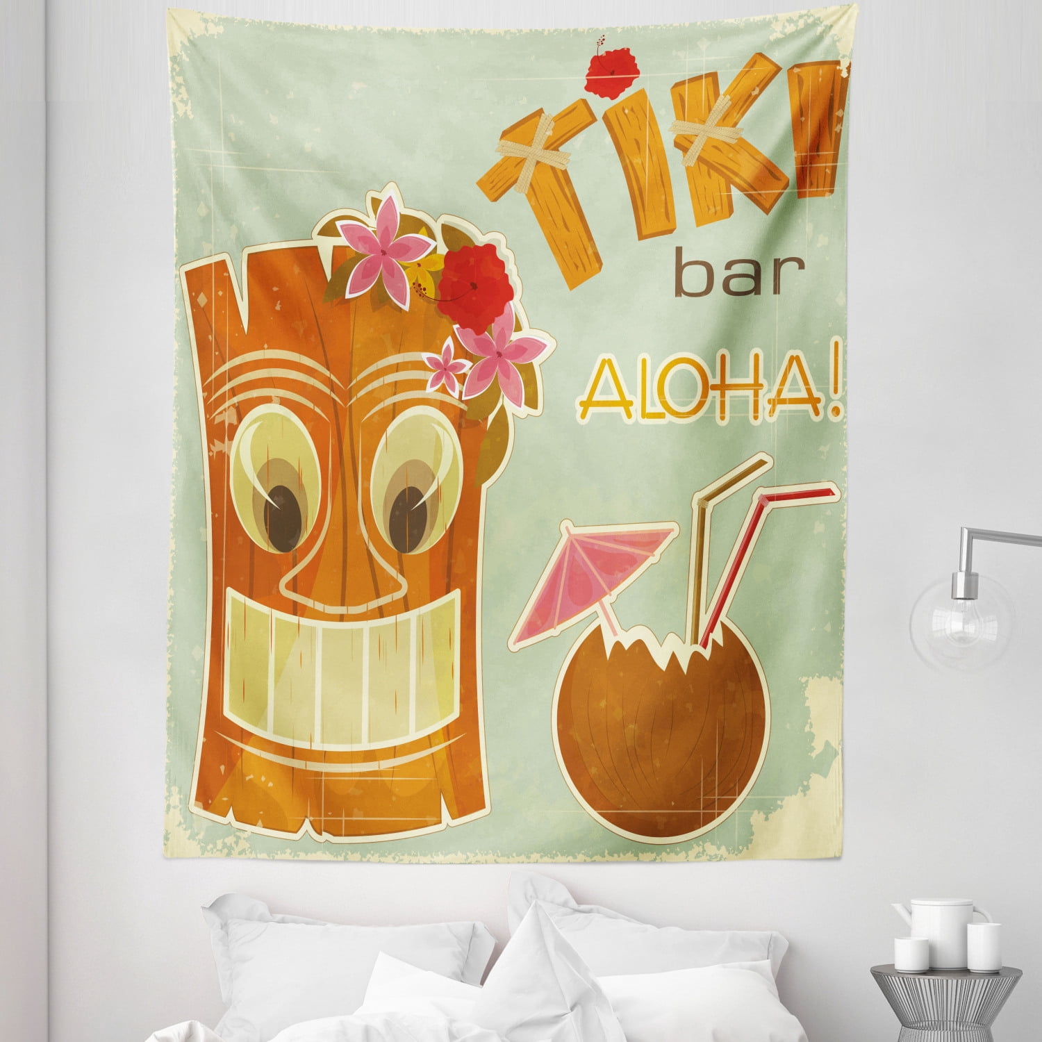 Tiki Bar Tapestry, Invitation to Tiki Bar Old Fashion Display Coconut ...
