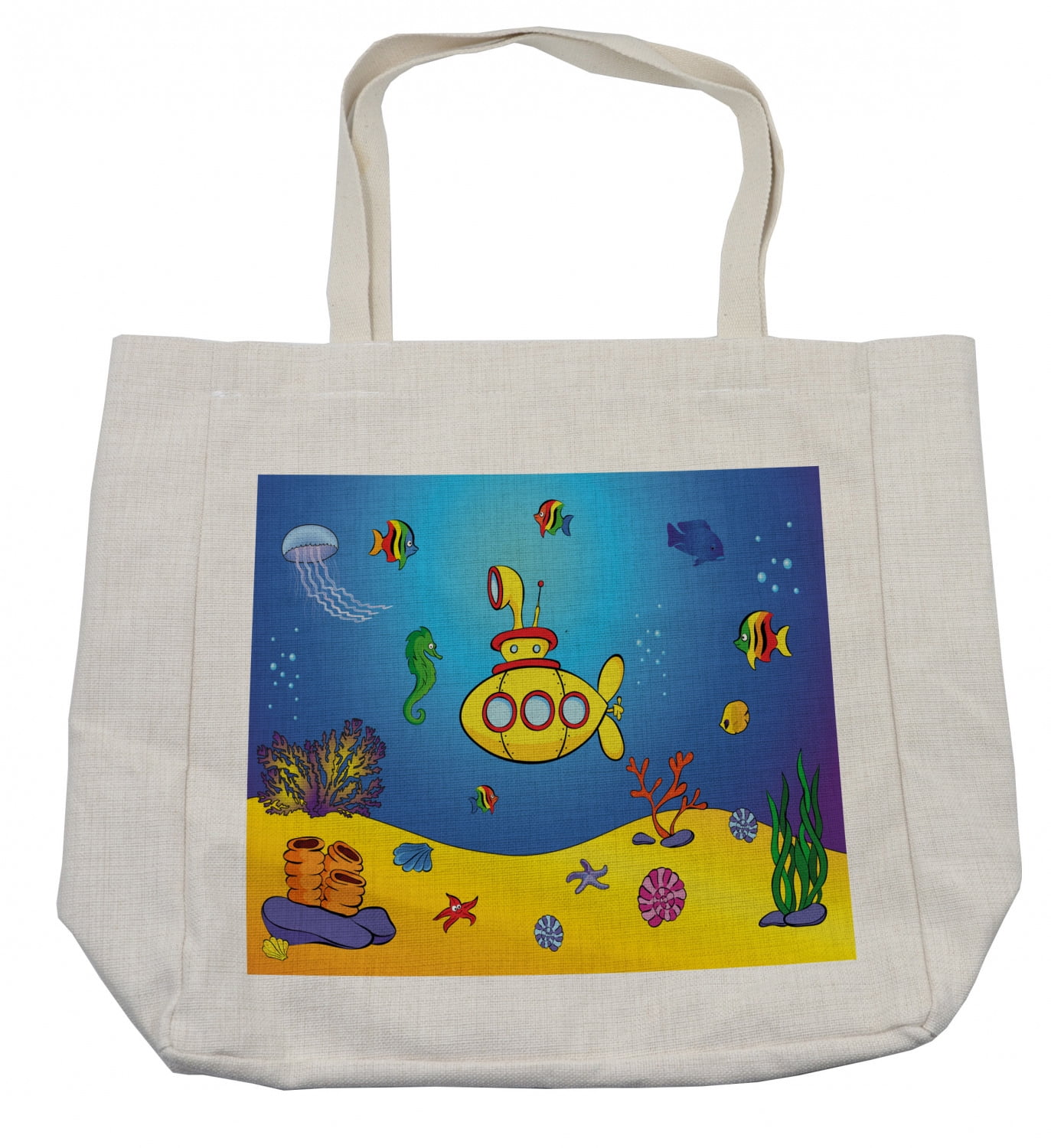 Yellow Submarine Shopping Bag, Nautical Colorful Fish Underwater ...