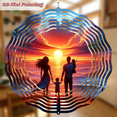 A 2D flat circular iron wind chime with family silhouette pattern ...