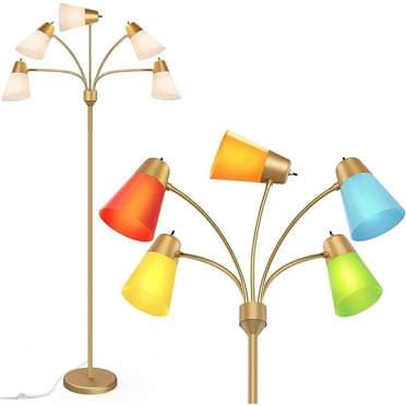Mainstays 5 Light Floor Lamp, Multi-Color Shades, Metal Silver Finish ...