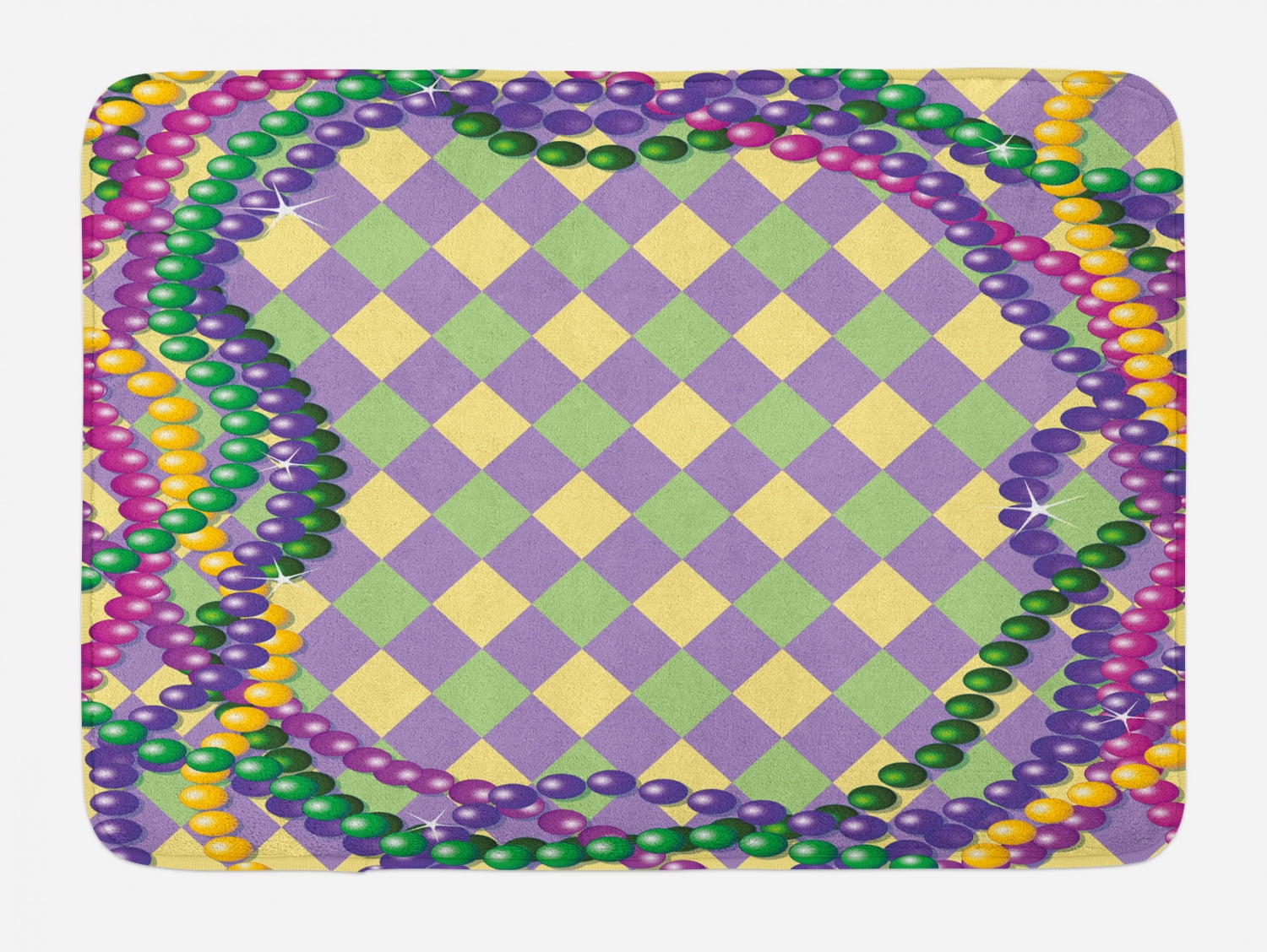 Mardi Gras Bath Mat, Mardi Gras Celebration Beads in Vibrant Graphic ...
