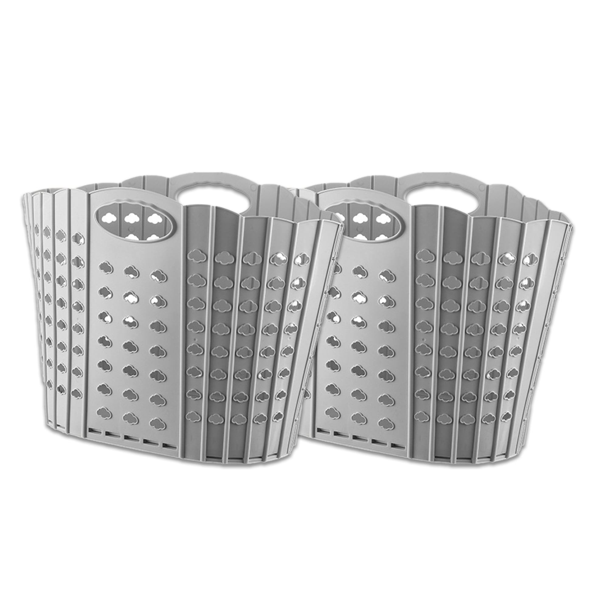 2pcs Collapsible Plastic Laundry Baskets with Handles Foldable Plastic ...
