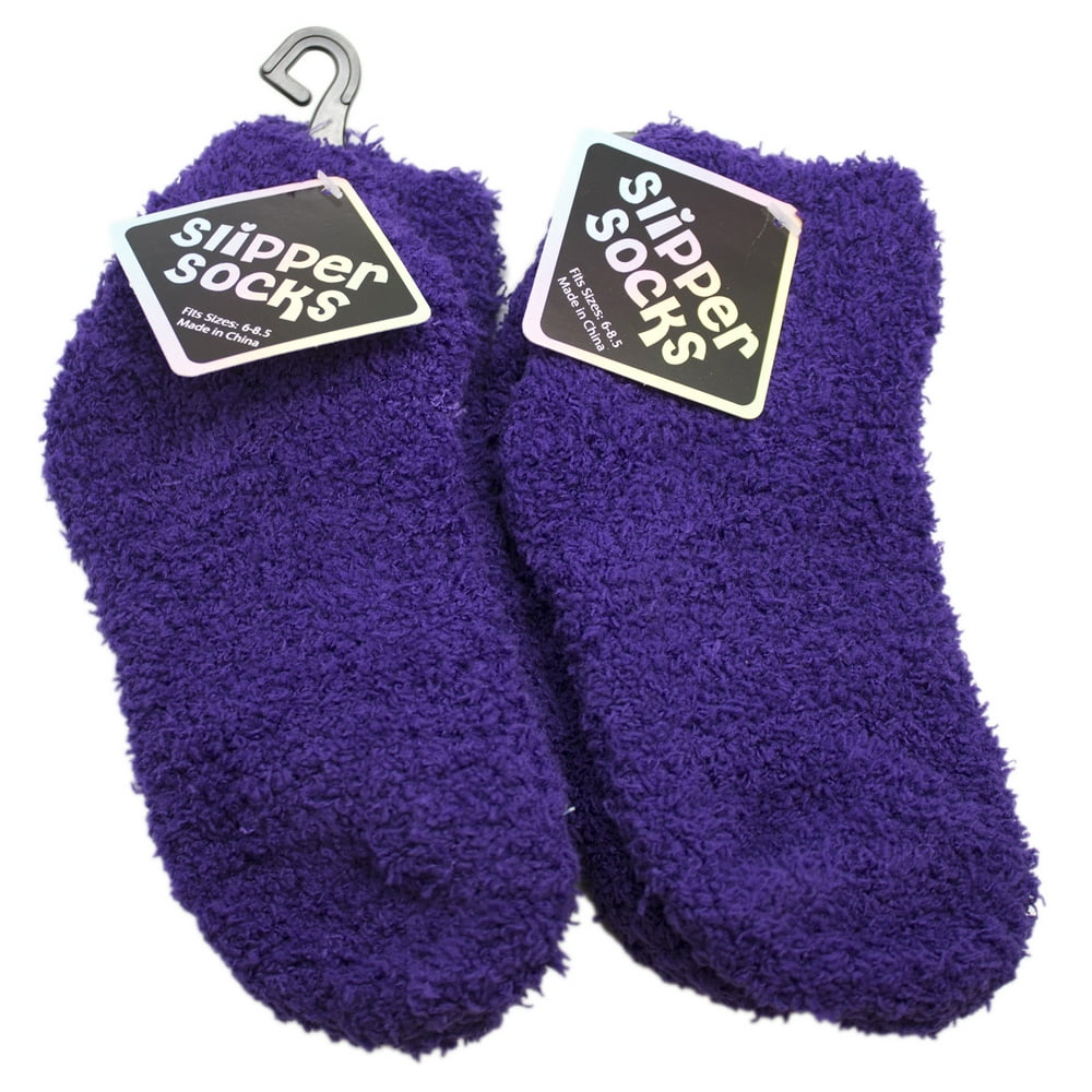 Socks Dark Violet Colored Fuzzy Slipper Socks 2 Pairs Size 6 85